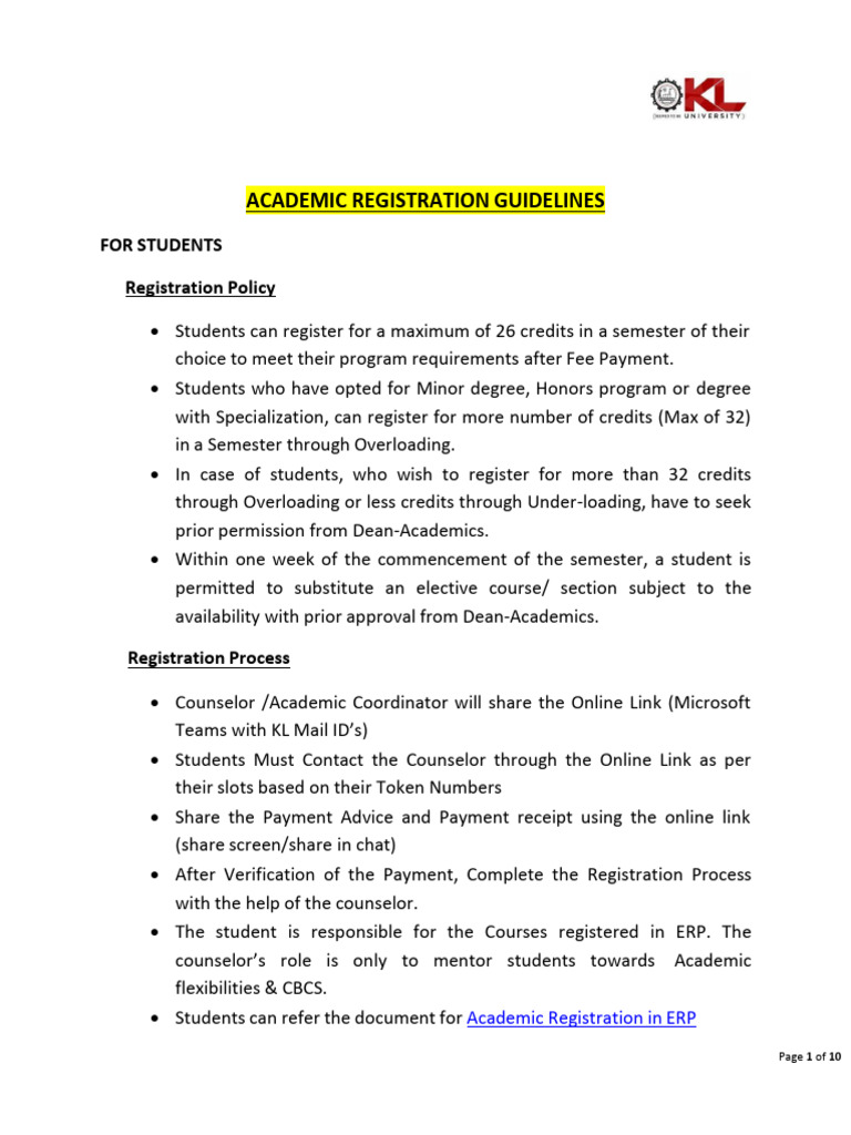 2025-2026 Odd Sem Registration Guidelines, Schedule, Fee Payment, Registration Process, Faqs ...