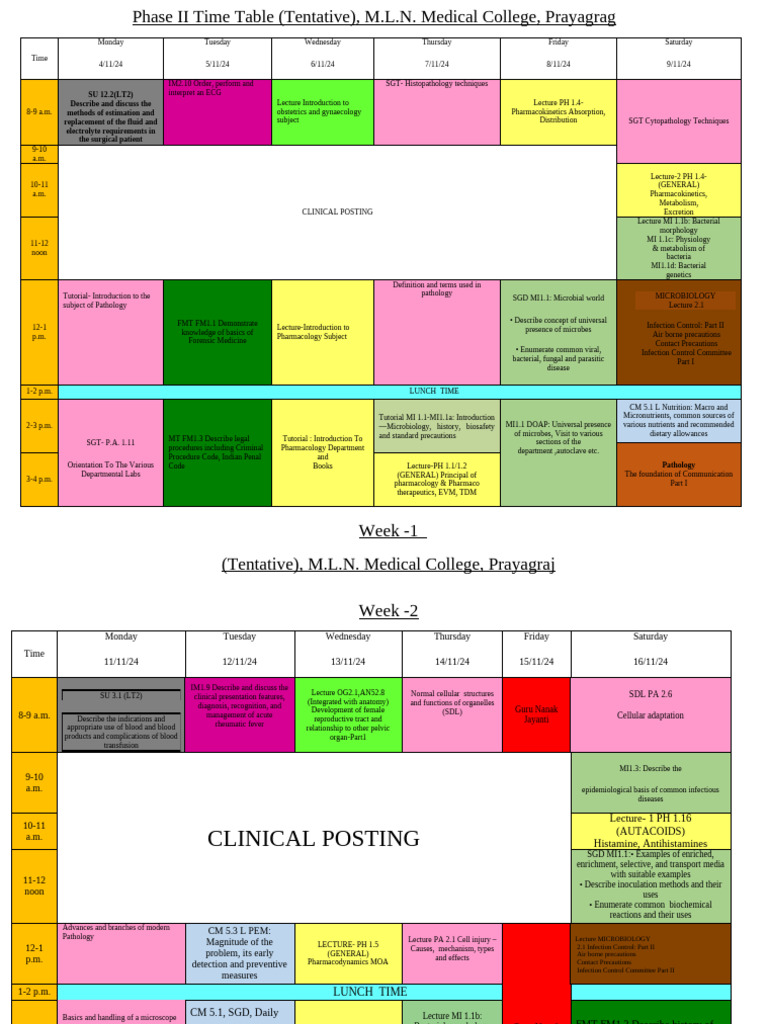 Phase II Medical College Timetable 2024 | PDF | Infection | Pathology