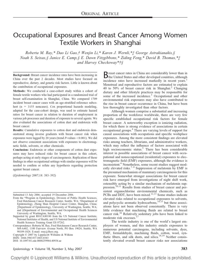 Occupational Exposures and Breast Cancer Among.17 | PDF | Cancer ...