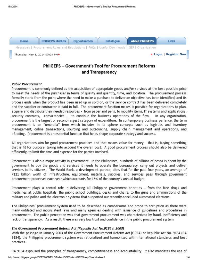 PhilGEPS - Government's Tool For Procurement Reforms | PDF ...