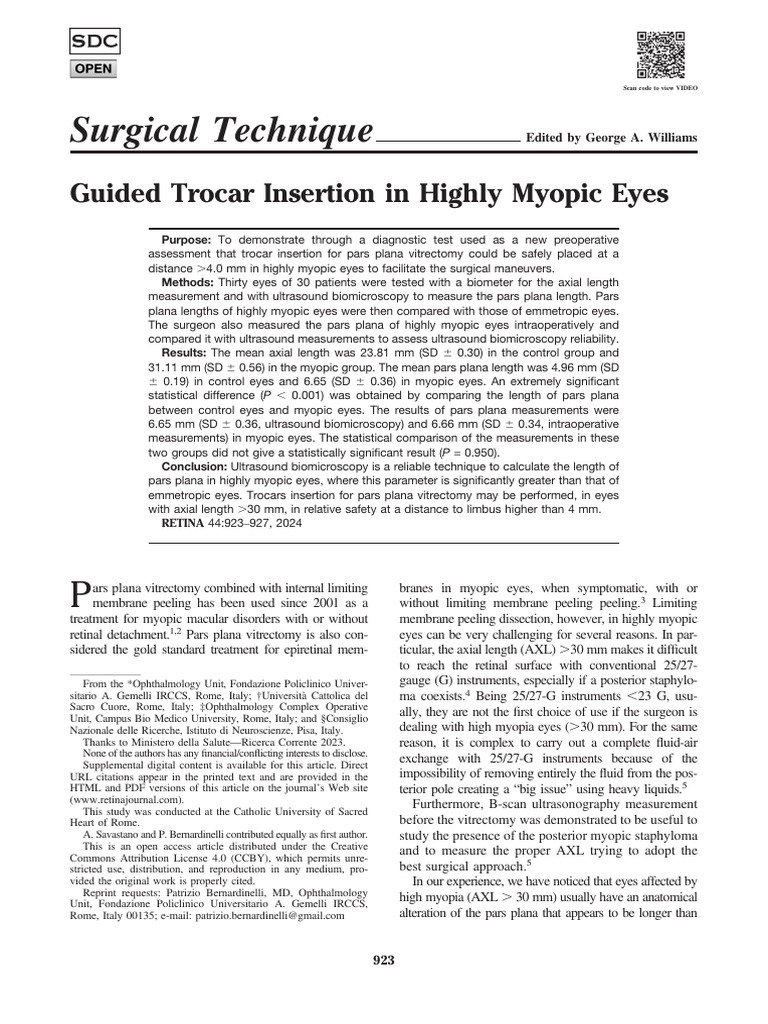 Guided Trocar Insertion in Myopic Eyes | PDF | Ophthalmology | Human Eye