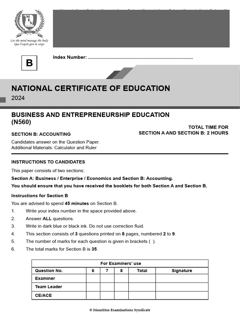 Nce 2024 Bee Section B | PDF | Debits And Credits | Financial Services