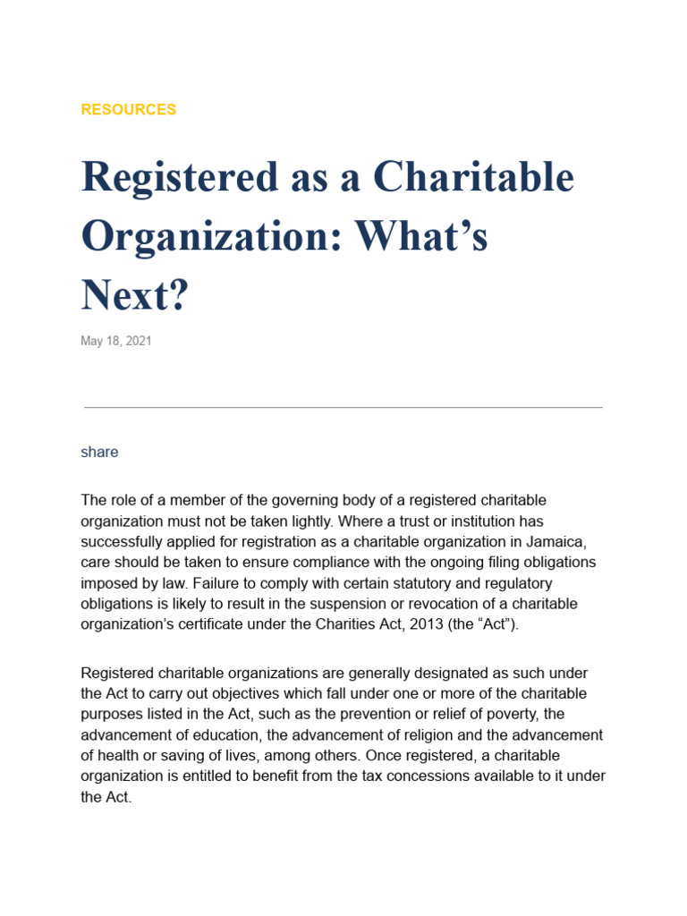 Registered As A Charitable Organization - What's Next | PDF | Charitable Organization | Justice