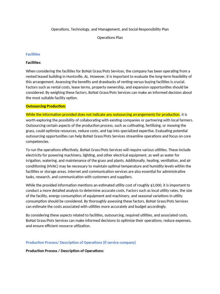 Operations, Technology, and Management, and Social Responsibility Plan ...