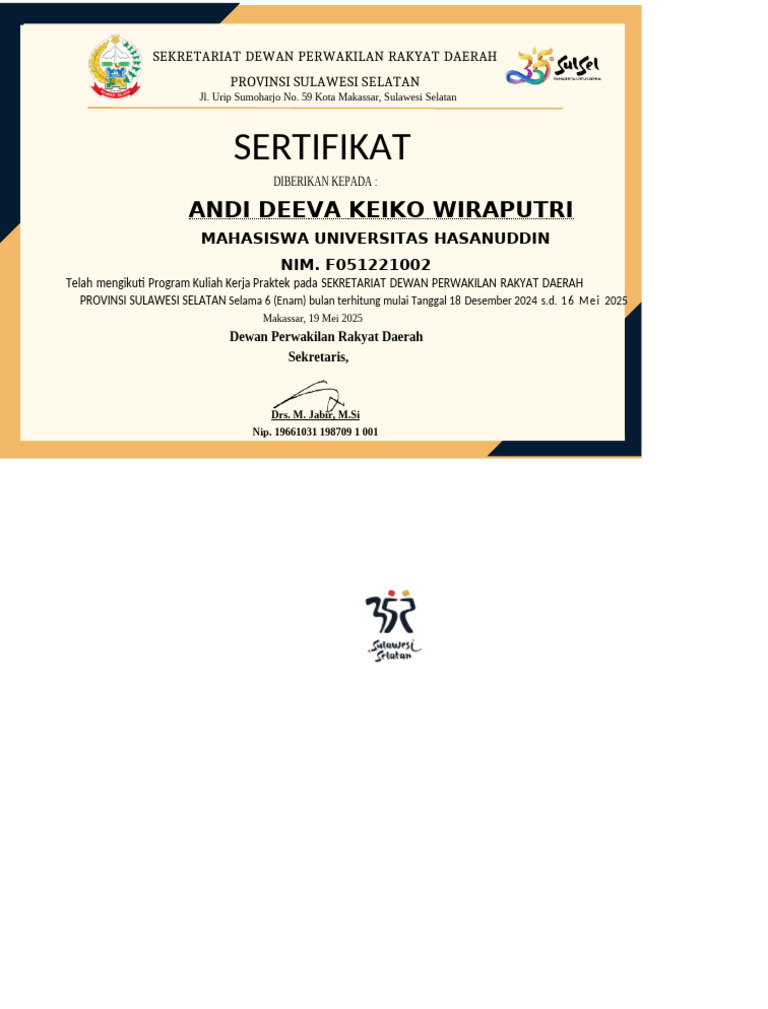 Sertifikat Magang Deeva | PDF