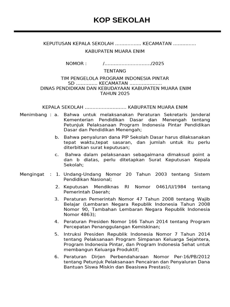 SK Tim PIP SD Muara Enim 2025 | PDF