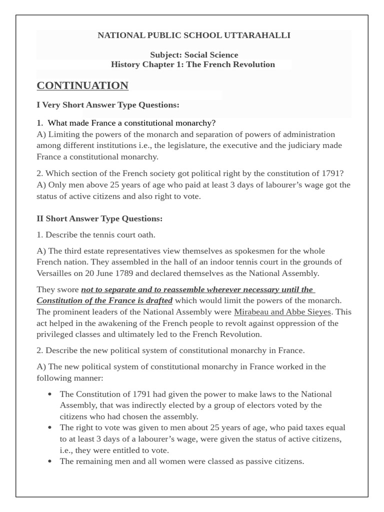 Continuation: 1. What Made France A Constitutional Monarchy? | PDF ...