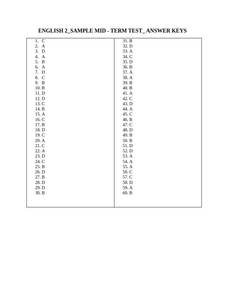 Sample Mid Term Test Answer Keys Pdf