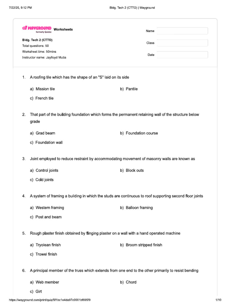 BT Practice Quiz | PDF