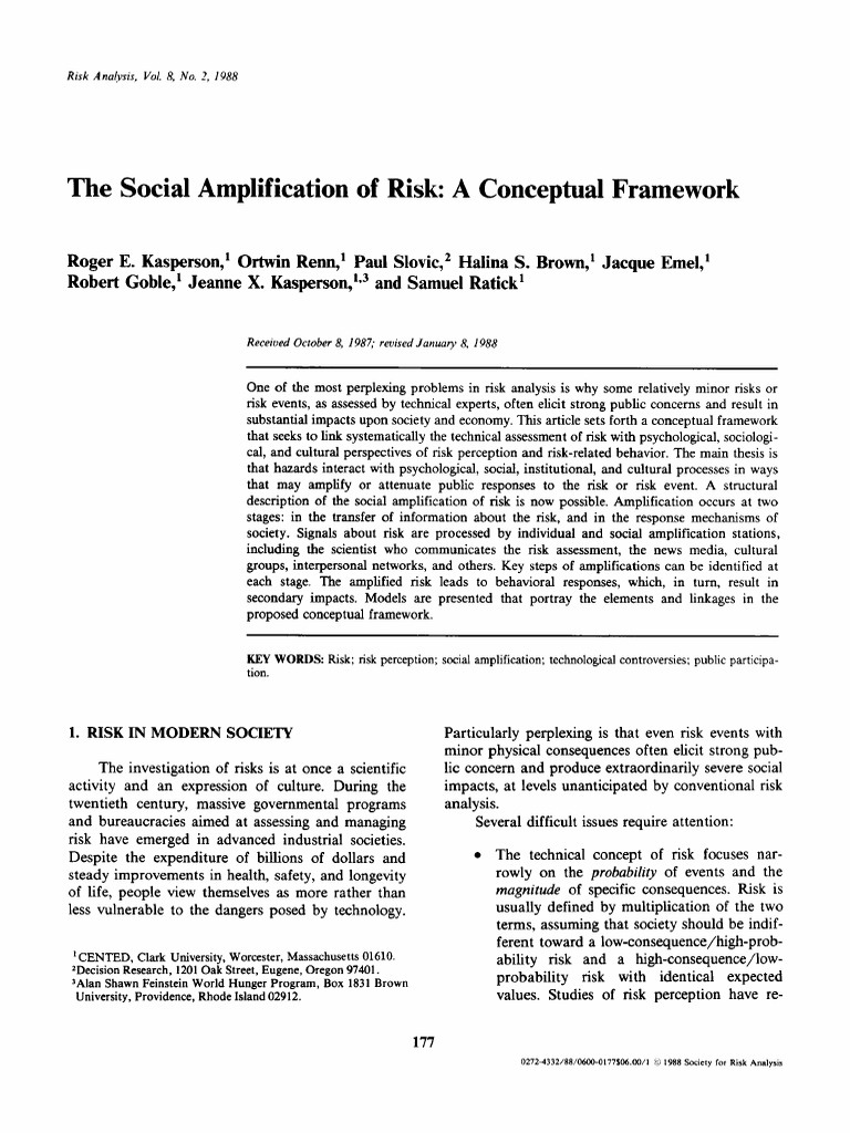 Risk Analysis - June 1988 - Kasperson - The Social Amplification of ...