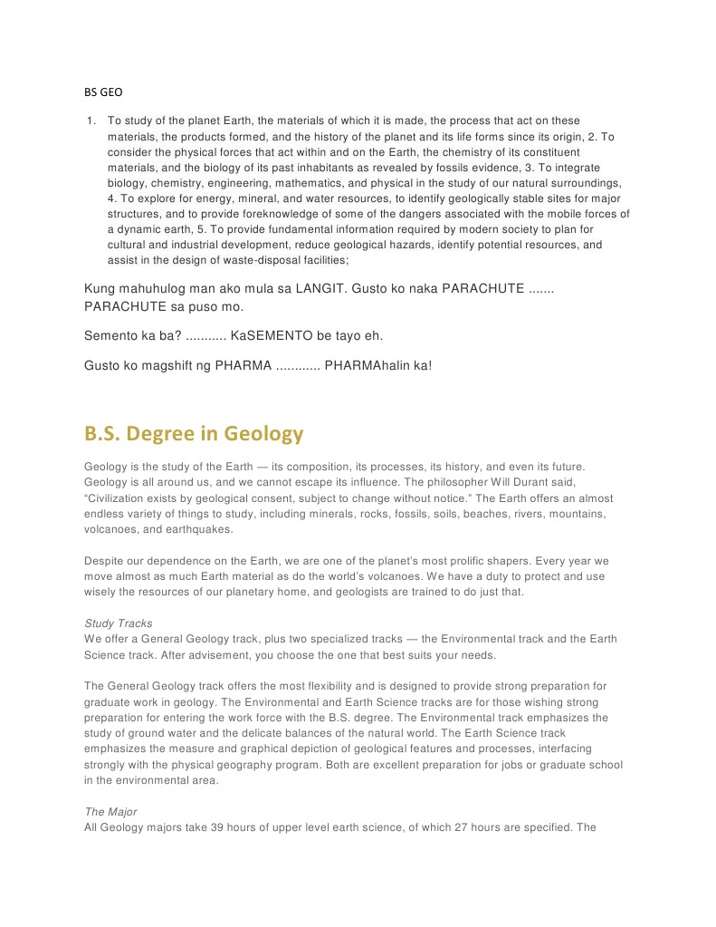 B.S. Degree in Geology: Bs Geo | PDF | Geology | Graduate School