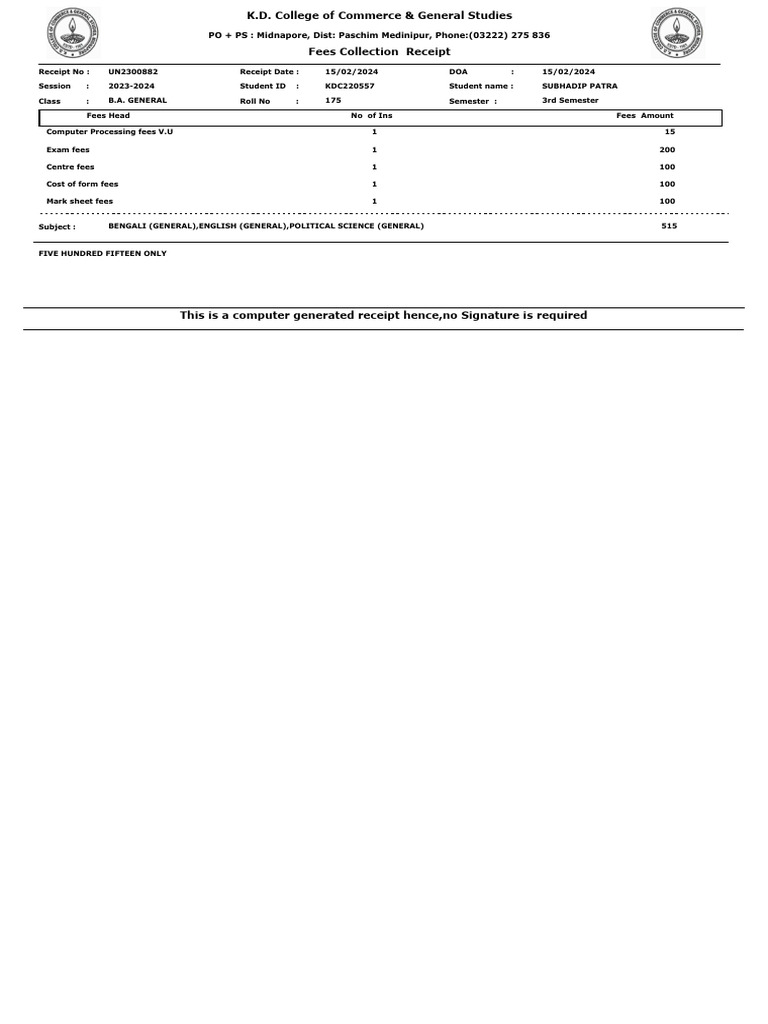 Student Admission Challan | PDF