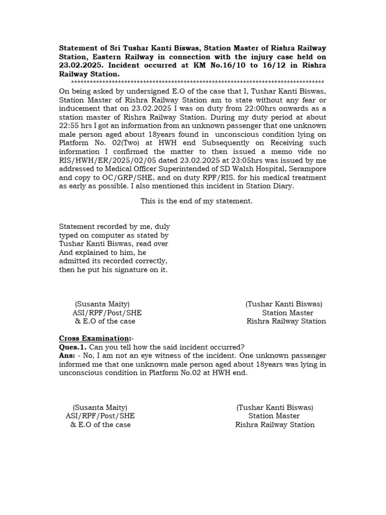 Rishra Railway Injury Case Statement | PDF