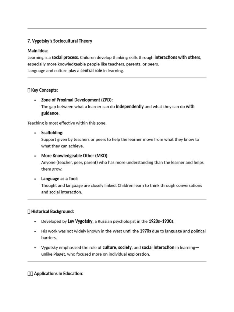 Vygotsky's Sociocultural Learning Theory | PDF