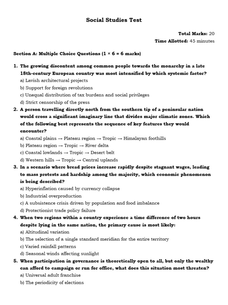 Class IX P1 Social Studies Test | PDF | Economies