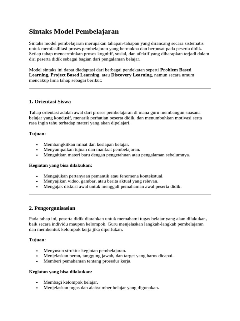 Sintaks Model Pembelajaran | PDF
