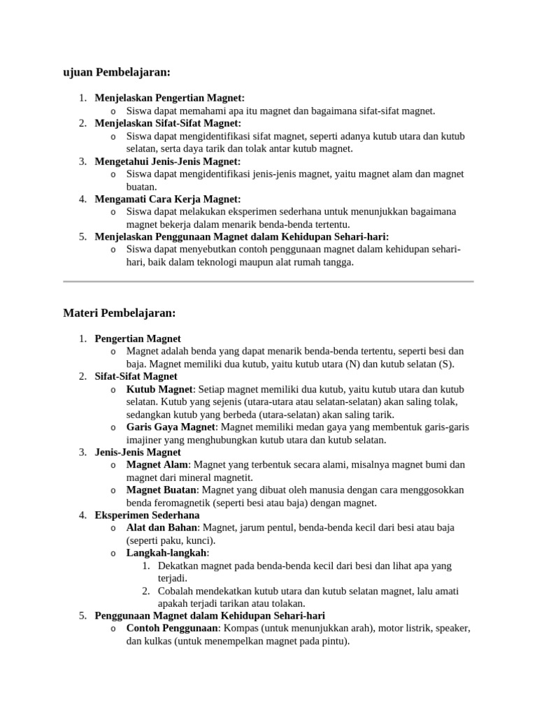 Modul Ajar Ipa Kls 6 Magnet | PDF