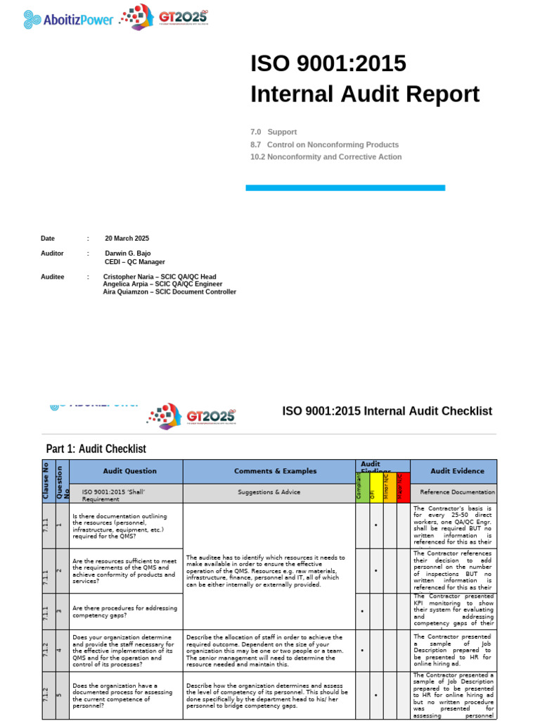 ISO 9001:2015 Internal Audit Summary | PDF | Audit | Quality Management ...
