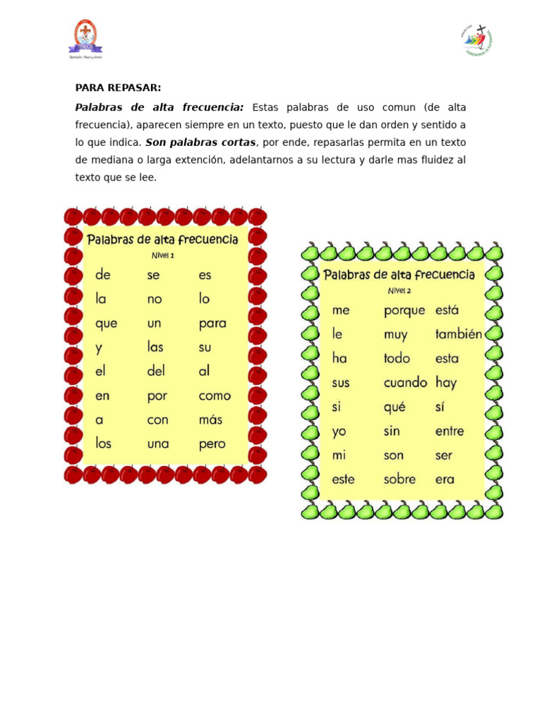 Palabras de Alta frecuencia-PARA REPASAR | PDF