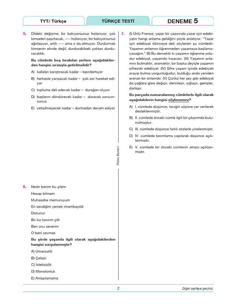 Tyt Genel Deneme 6li Palme | PDF