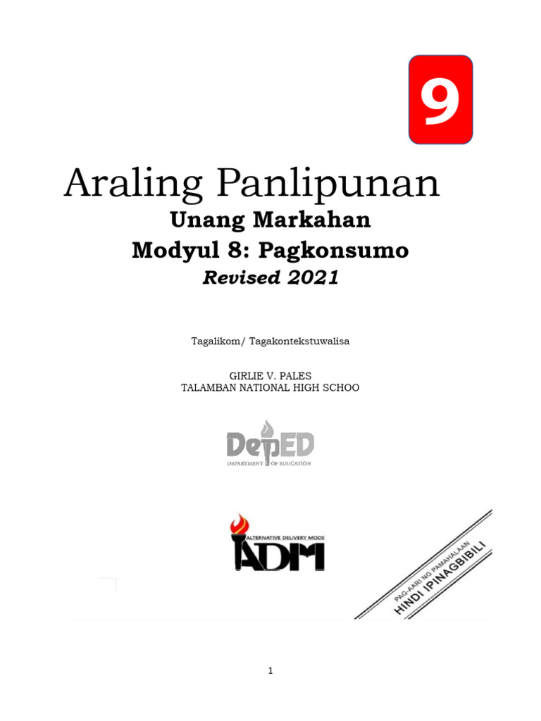 Araling Panlipunan: Unang Markahan Modyul 8: Pagkonsumo | PDF