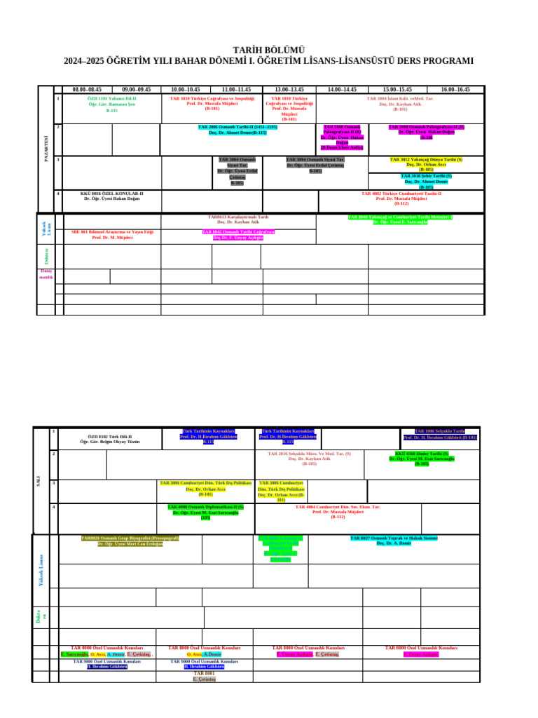 2024-2025 Bahar Ders Programi (13 Şubat) | PDF