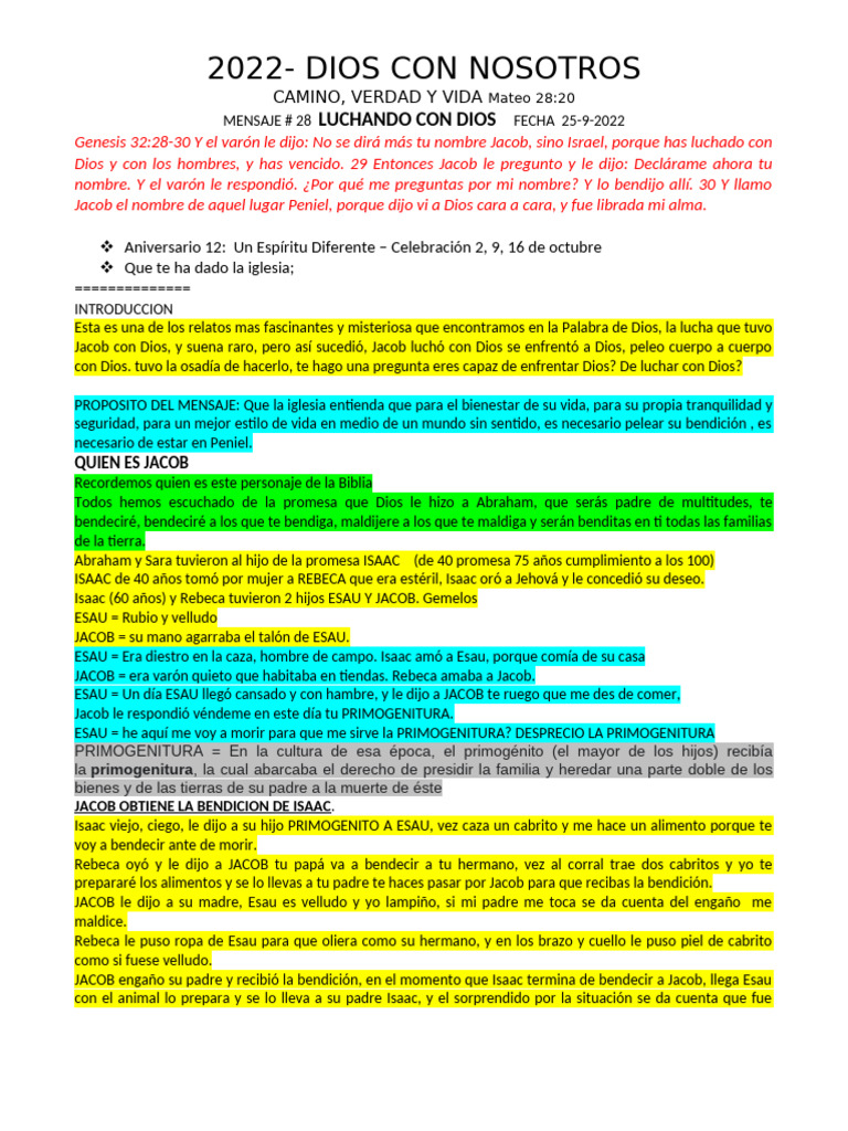 Mensaje # 28 Luchando Con Dios | PDF | Jacob | Rachel