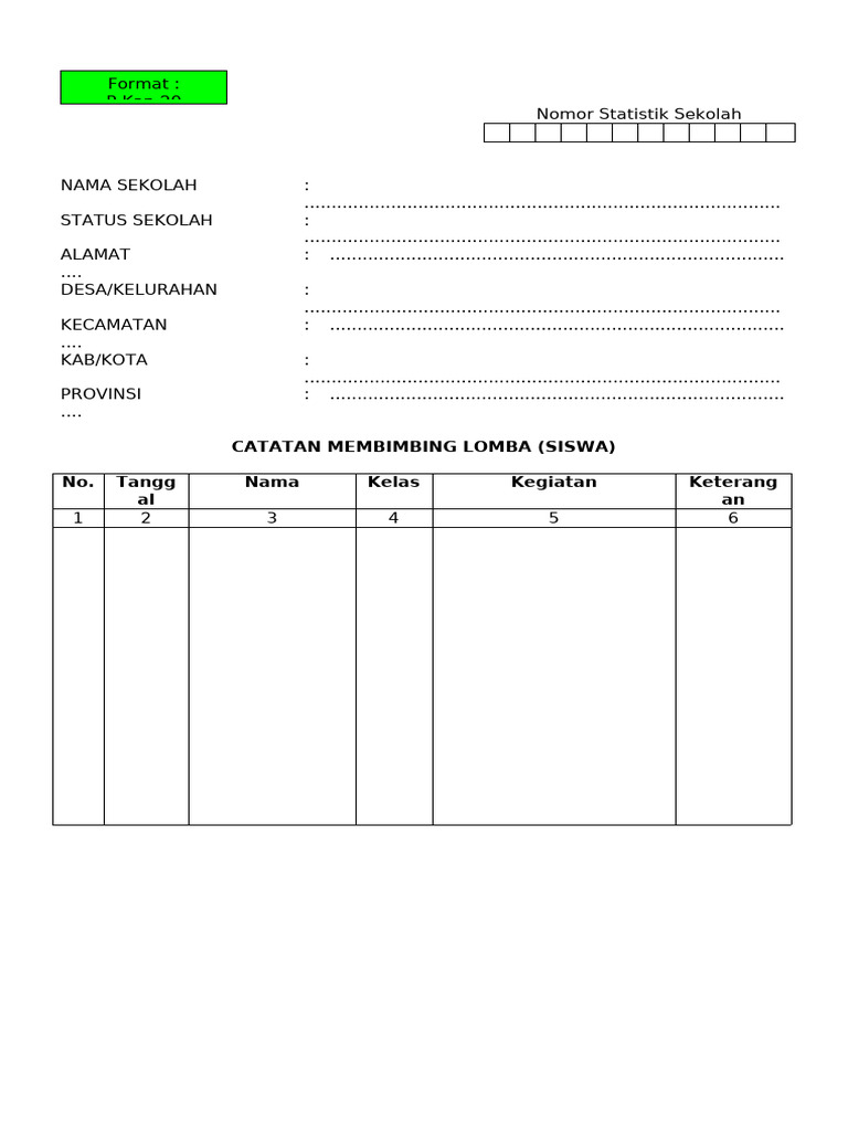 P.kap.20 Catatan Membimbing Lomba (Siswa) | PDF
