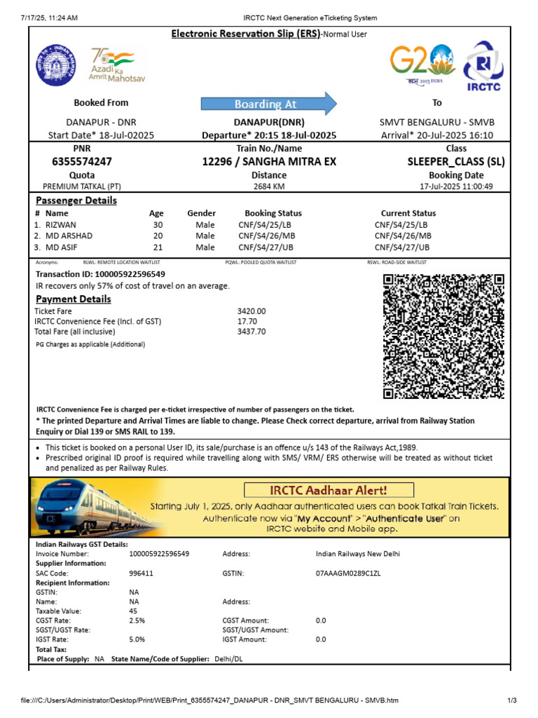 IRCTC Next Generation ETicketing System | PDF | Taxes | Payments