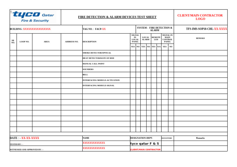 Fire Alarm Device Test Sheet | PDF