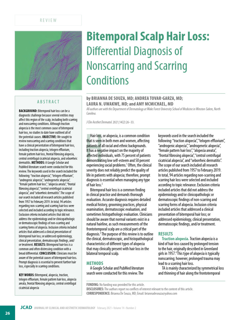 Bitemporal Scalp Hair Loss - Diffrential Diagnosis of Nonscarrimg and ...