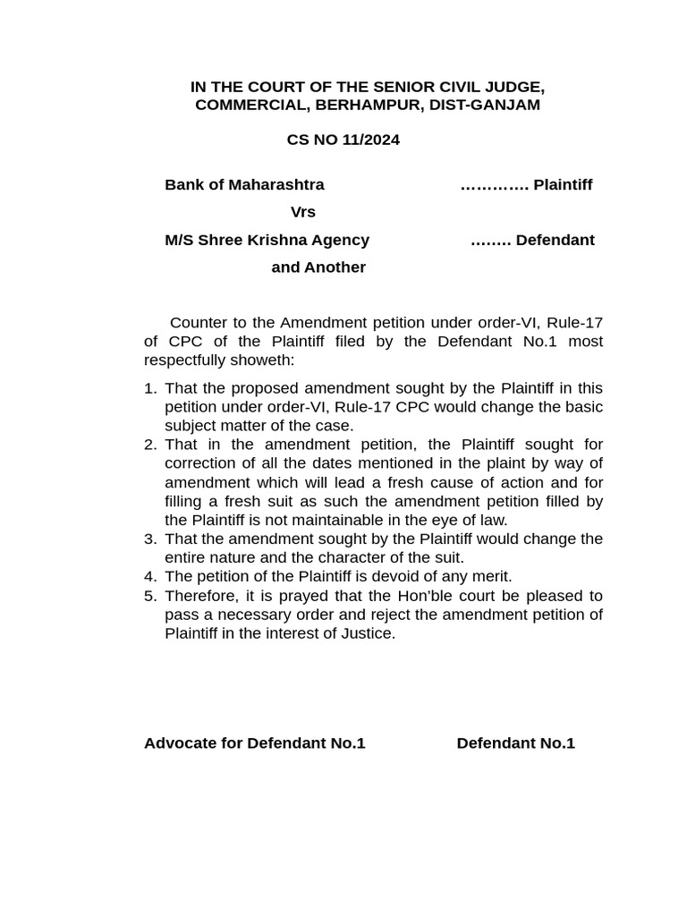 Counter to Amendment Petition in CS 11/2024 | PDF