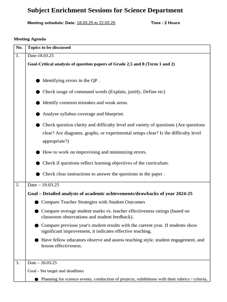 Science Subject Enrichment Schedule - Level 1 To 5 | PDF | Educational ...
