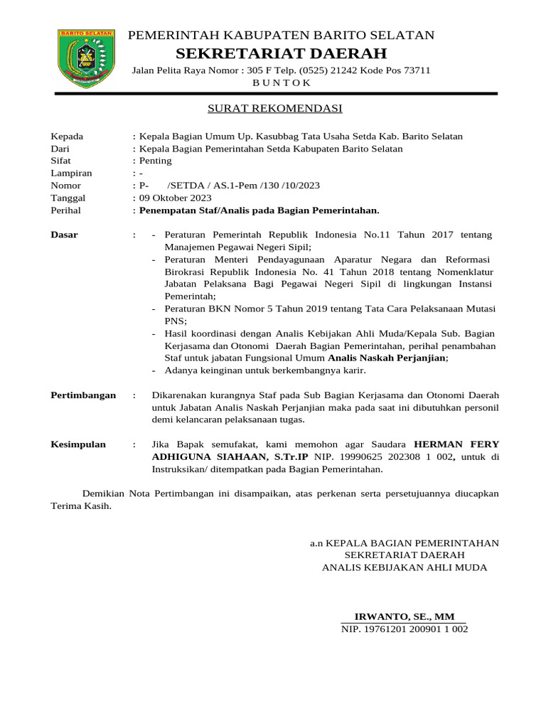 Nota Pertimbangan Mutasi | PDF