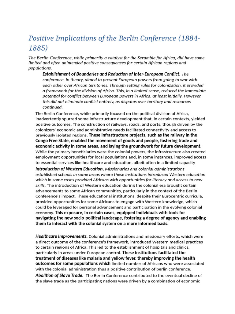 Positive Outcomes of the Berlin Conference | PDF | Slavery | Colonialism