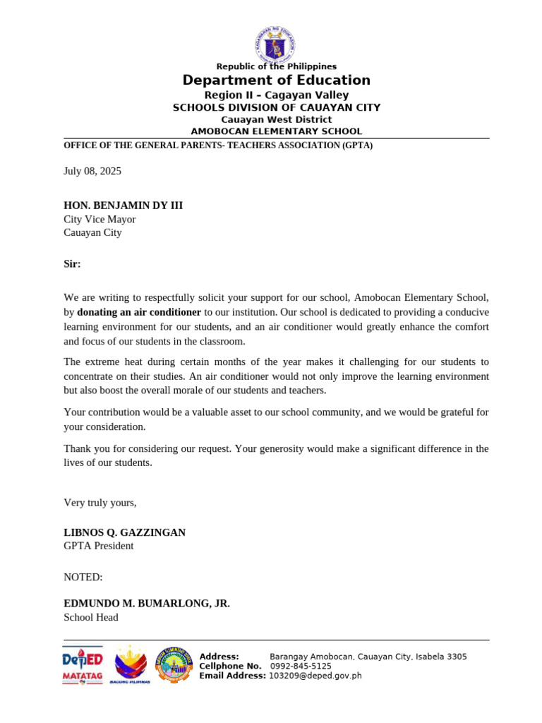 Request for Air Conditioner Donation | PDF