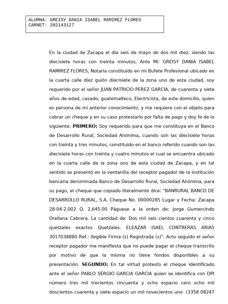 Acta Notarial de Protesto de Cheque Greisy | PDF | Cheque