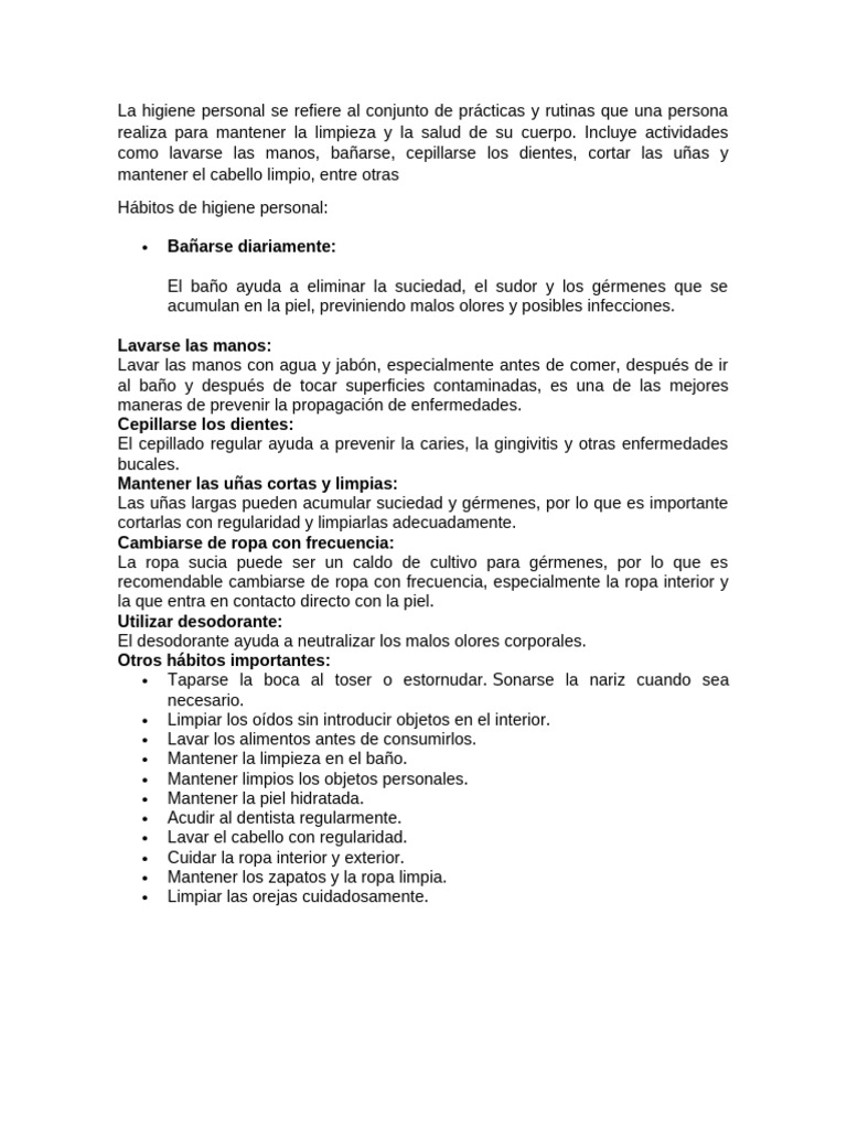 La Higiene Personal Se Refiere Al Conjunto de Prácticas y Rutinas Que ...