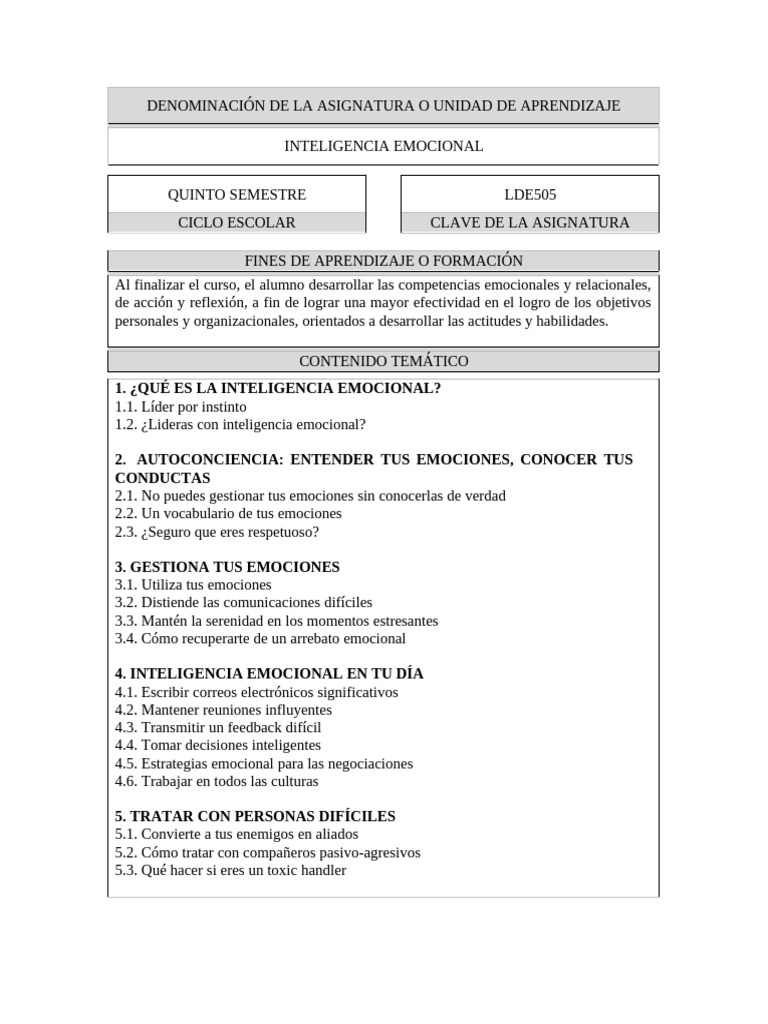Lde 505 Inteligencia Emocional | PDF | Las emociones | Inteligencia