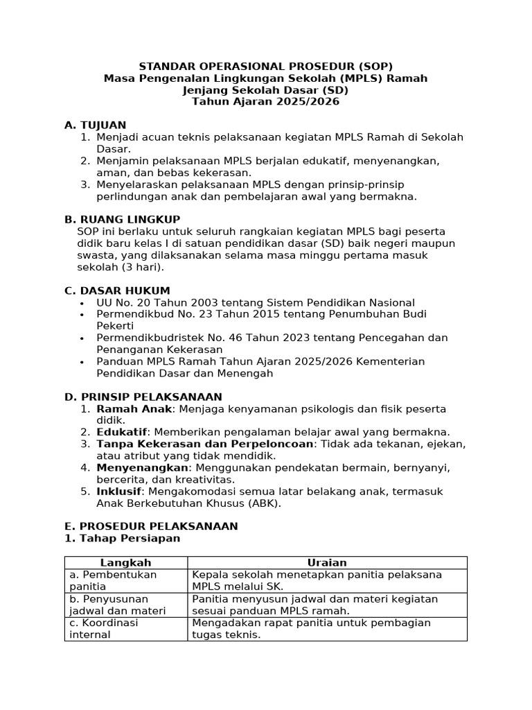 SOP MPLS Ramah SD 2025/2026 | PDF