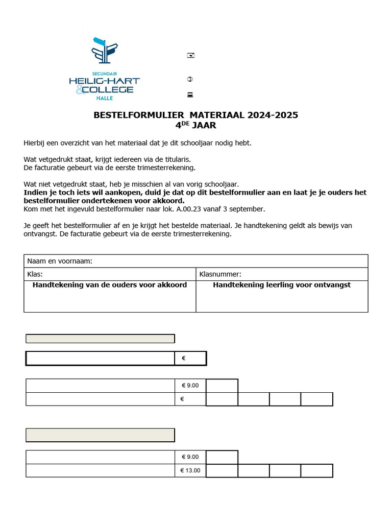 Materiaallijst 2024-2025 - 4de Jaars | PDF