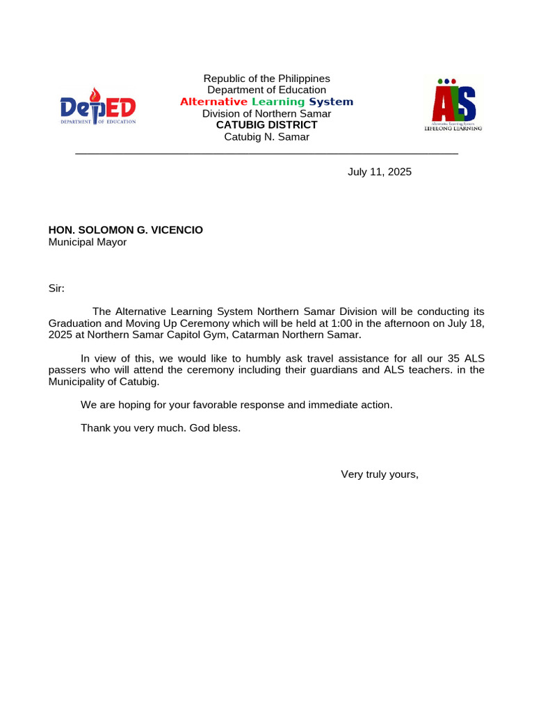 ALS Graduation Ceremony Travel Request | PDF