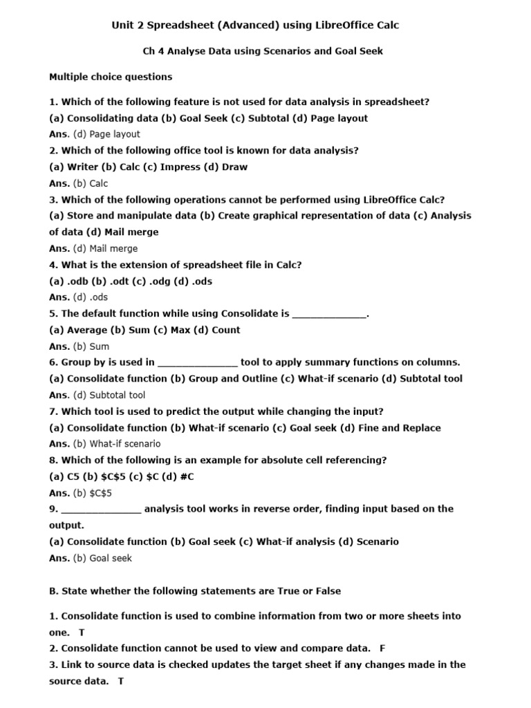 Unit 2 Spreadsheet (Advanced) Using Libreoffice Calc: - (D) Page Layout | PDF | Spreadsheet ...