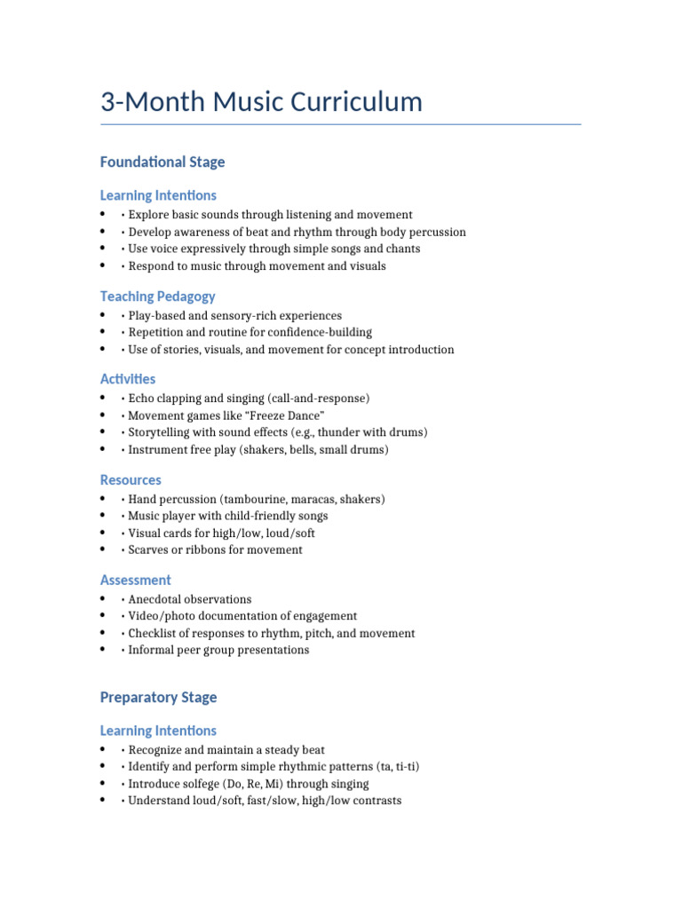 3-Month Music Curriculum | PDF | Rhythm | Musical Notation