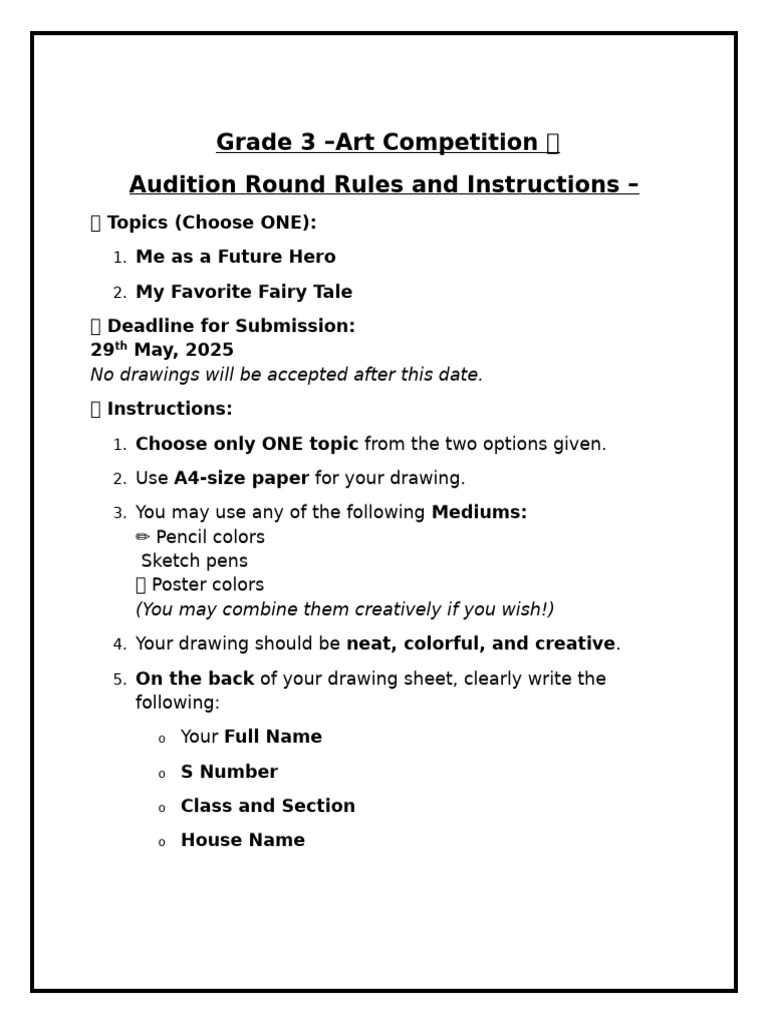 Grade 3 Drawing Competition Guidelines | PDF