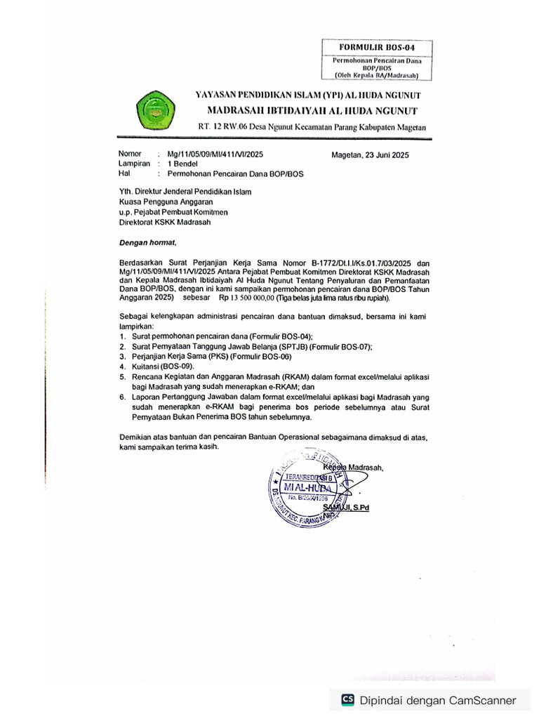Contoh Permohonan BOS | PDF