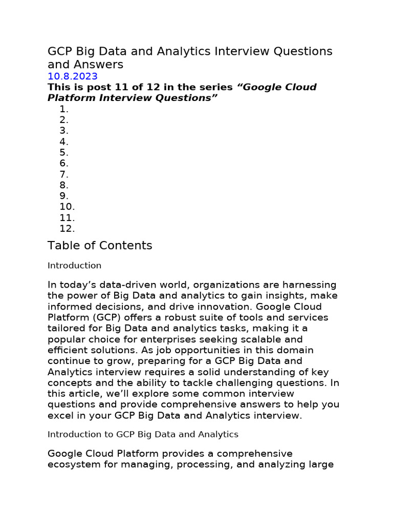 50 Interview Questions - GCP Big Data and Analytics | PDF | Big Data | Cloud Computing