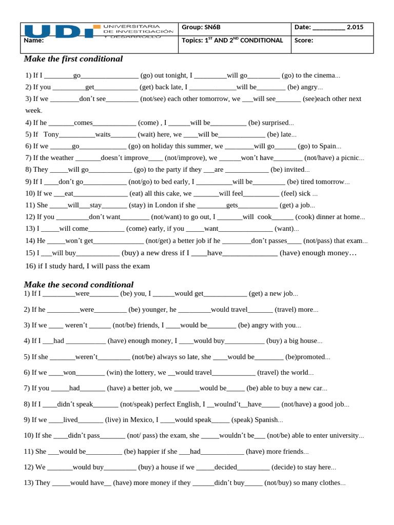 Conditional Worksheets | PDF