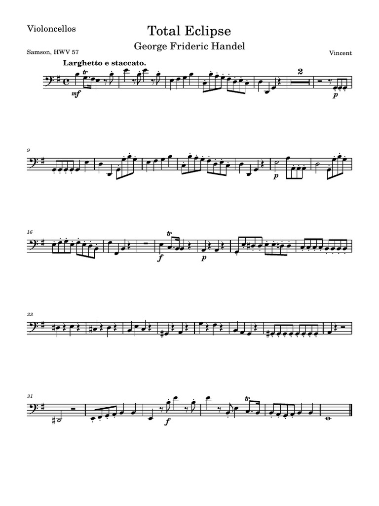 Handel Total Eclipse Violoncellos | PDF