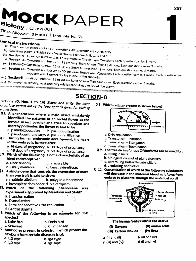 Biology Mock Paper 1 | PDF